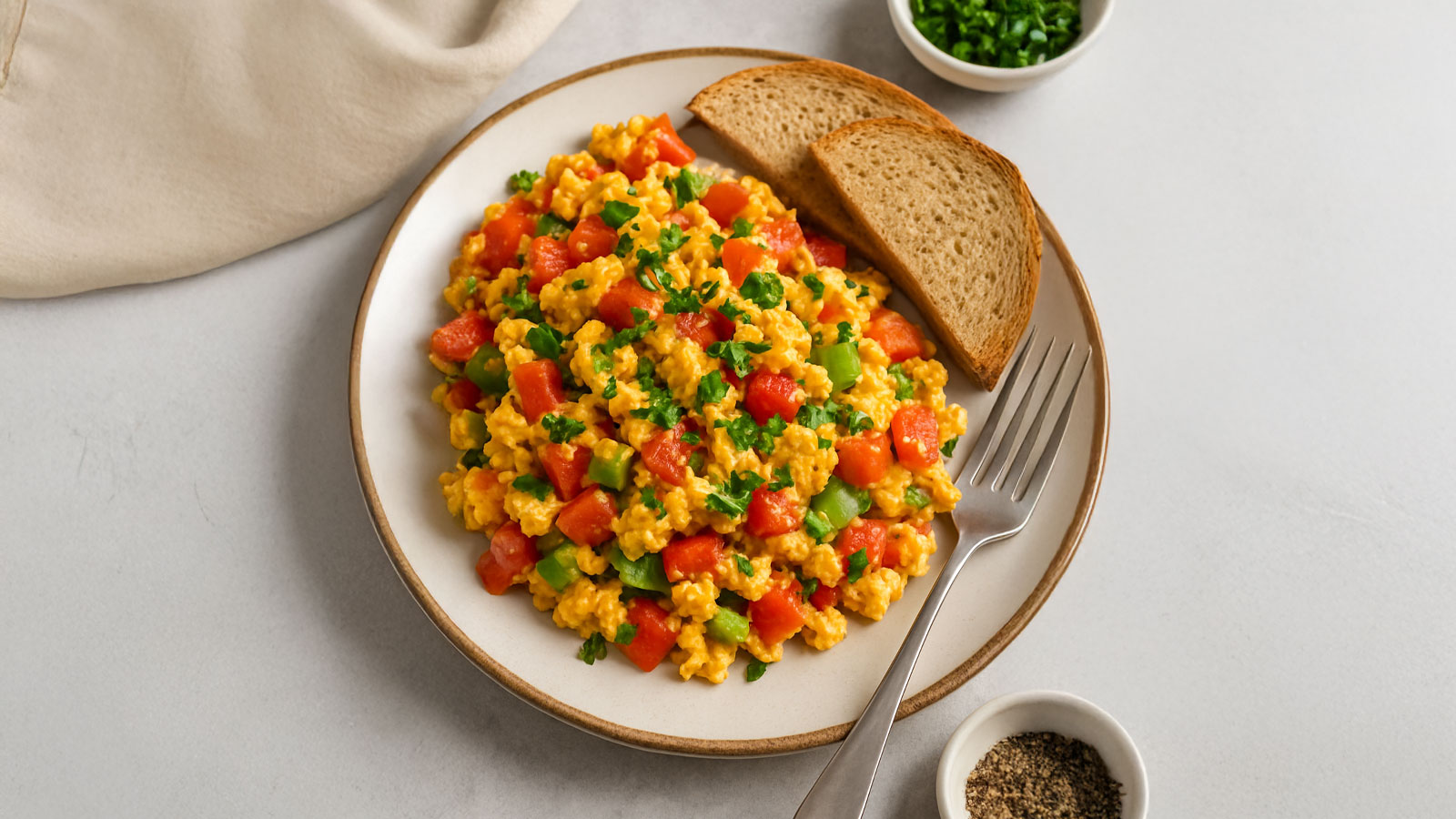 Mediterranean-Style Tomato, Pepper & Onion Scramble - Tasty Recipe Time